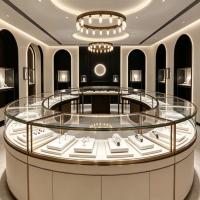 China Luxury Front Showcase with Secure Magnetic Lock Tempered Glass And Stainless Steel Customized Shelf Type for sale