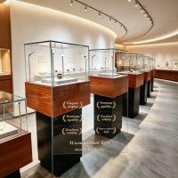 China Built-in LED Strip Lighting Jewelry Display Table with Velvet Lined Drawers and Rust-proof Gold Metal Frame for sale