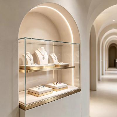 China Customized Overall Dimensions Jewelry Shop Design With Calacatta Marble Top Material And CCTV Cameras And Alarm System Security Features for sale