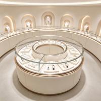 China Customized Overall Dimensions Jewelry Shop Design With Calacatta Marble Top Material And CCTV Cameras And Alarm System Security Features for sale