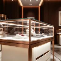 China Luxury Front Showcase with Adjustable Glass Shelves Secure Magnetic Lock and LED Lighting for Jewelry Display for sale