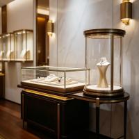 China Tempered Glass and Stainless Steel Jewelry Counter with 3 Adjustable Shelves and Secure Key Lock for sale