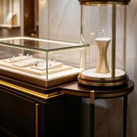 China Tempered Glass and Stainless Steel Jewelry Counter with 3 Adjustable Shelves and Secure Key Lock for sale