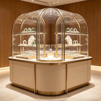 China 360° Panoramic Island Display Cabinet Featuring Customized Shelf Dimensions Glass Doors With Metal Handles Ideal For Storefront Displays for sale