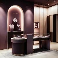 China Customizable Beige Frame Jewelry Shop Design with Polished Marble Flooring and No Need Installation for sale