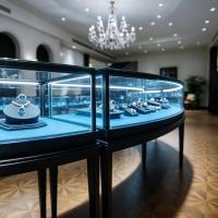China Modern Jewelry Shop Design with Polished Marble Flooring and Aluminium Frame Featuring Dimmable UV-free High-CRI LED Lighting for sale
