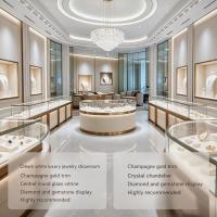 China Modern Jewelry Shop Design with Dimmable UV-free High-CRI LED Lighting, Polished Marble Flooring, and Textured Wallpaper for sale