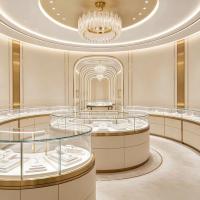 China Elegant Jewelry Boutique Design with Sealed Dust-Proof Structure, Polished Marble Flooring, and Aluminium Frame for sale