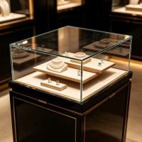 China Wood And Glass Jewelry Display Table with Built-in Dimmable LED Lighting and 12 Display Compartments Jewelry Display Stand for sale