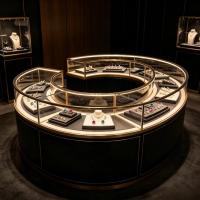 China Wood And Glass Jewelry Display Table with Built-in Dimmable LED Lighting and 12 Display Compartments Jewelry Display Stand for sale