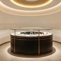 China 12 V Hidden Transformer Jewelry Shop Design with Calacatta Marble Top and Interactive Digital Displays for Jewelry Store Display for sale