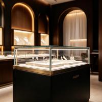 China Calacatta Marble Jewelry Shop Design with White And Gold Color Scheme and LED Spot Lights for Modern Jewelry Store Interior for sale