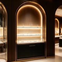 China Calacatta Marble Jewelry Shop Design with White And Gold Color Scheme and LED Spot Lights for Modern Jewelry Store Interior for sale