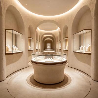 China Customized Jewelry Shop Design with Calacatta Marble Top and Ample Hidden Cabinets Storage Capacity for Jewelry Store Interior for sale