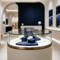 China Jewelry Shop Design with Calacatta Marble and White And Gold Finish Featuring Ample Hidden Cabinets for Jewelry Store Layout for sale