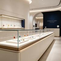 China Jewelry Shop Design with 90KG Display Case Weight and Calacatta Marble Top Featuring LED Spot Lights for Jewelry Store Layout for sale