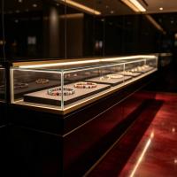 China Customized Overall Dimensions Jewelry Shop Design with Calacatta Marble Top and Ambient and Accent Lighting for Jewelry Store Layout for sale