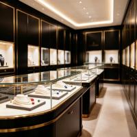 China 12 V Output Power Jewelry Shop Design with Ambient And Accent Lighting and White And Gold Color Scheme for Jewelry Store Interior for sale
