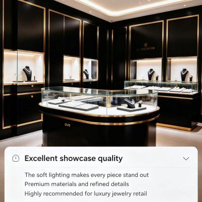 China 12 V Output Power Jewelry Shop Design with Ambient And Accent Lighting and White And Gold Color Scheme for Jewelry Store Interior for sale