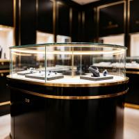 China 12 V Output Power Jewelry Shop Design with Ambient And Accent Lighting and White And Gold Color Scheme for Jewelry Store Interior for sale