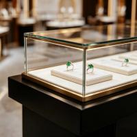 China Jewelry Shop Design with Ample Hidden Cabinets and Calacatta Marble Top in White and Gold Color Scheme for Jewelry Store Interior for sale