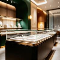 China Calacatta Marble Top Jewelry Shop Design with Ample Hidden Cabinets and LED Spot Lights for Modern Jewelry Store Interior for sale