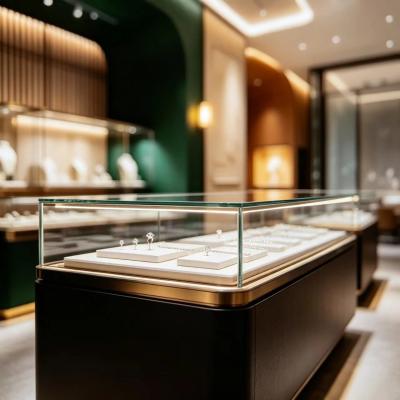 China Calacatta Marble Top Jewelry Shop Design with Ample Hidden Cabinets and LED Spot Lights for Modern Jewelry Store Interior for sale
