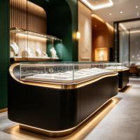 China Calacatta Marble Top Jewelry Shop Design with Ample Hidden Cabinets and LED Spot Lights for Modern Jewelry Store Interior for sale