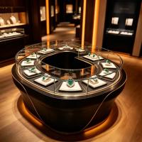 China Customized Jewelry Shop Design and Jewelry Store Layout with Calacatta Marble Top, Ample Hidden Cabinets and White and Gold Color Scheme for sale