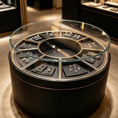 China Jewelry Display Table with Ample Hidden Storage and Tempered Glass, LED Strip Lighting Jewelry Showcase Table for Retail for sale