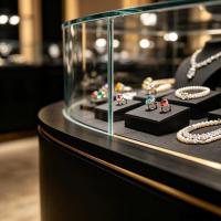 China Jewelry Display Table with Ample Hidden Storage and Tempered Glass, LED Strip Lighting Jewelry Showcase Table for Retail for sale