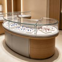 China Lockable Glass Doors Island Display Cabinet with Built-in LED Lighting in Solid Wood for Secure Commercial Display for sale