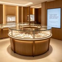 China Lockable Glass Doors Island Display Cabinet with Built-in LED Lighting in Solid Wood for Secure Commercial Display for sale