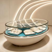 China Wood And Glass Jewelry Display Table with LED Strip Lighting and Ample Hidden Storage for Retail Jewelry Display Stand for sale