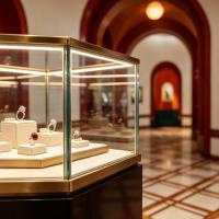 China Jewelry Shop Design with Large Secure Cabinets and Interactive Digital Displays for a Modern Jewelry Store Interior Featuring Glass With LED Lighting for sale