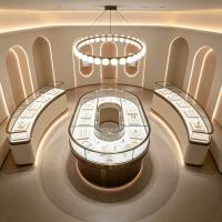 China Aluminium Frame Material Jewelry Shop Design with Calacatta Marble Top and Large Secure Cabinets for Jewelry Store Layout for sale