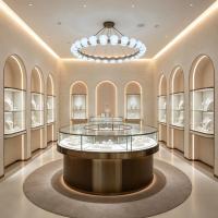 China Aluminium Frame Material Jewelry Shop Design with Calacatta Marble Top and Large Secure Cabinets for Jewelry Store Layout for sale