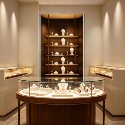 China Pre-Assembled Jewelry Shop Design with Lockable Cabinets and Shatter-Resistant Tempered Glass Jewelry Store Display Case for sale
