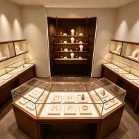 China Pre-Assembled Jewelry Shop Design with Lockable Cabinets and Shatter-Resistant Tempered Glass Jewelry Store Display Case for sale