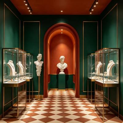 China 120 Square Meters Jewelry Shop Design with Shatter-resistant Tempered Glass and Lockable Cabinets for Jewelry Store Interior for sale