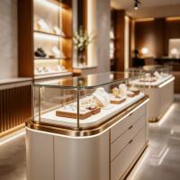China Lockable Upright Display Case with Adjustable Glass Shelves and LED Interior Lighting Standing Showcase Display Case for sale