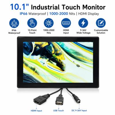 China 10.1 Inch IP66 Waterproof Industrial Touch Monitor 1000 Nits High Brightness HDMI LCD Display for sale
