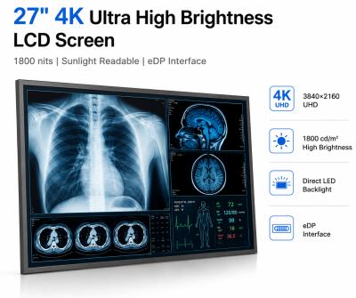 China 27 Inch 4K UHD Medical LCD Display 1800 Nits High Brightness eDP for sale