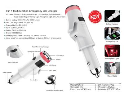 China 2.1A phone car charger with power bank and LED torch for sale