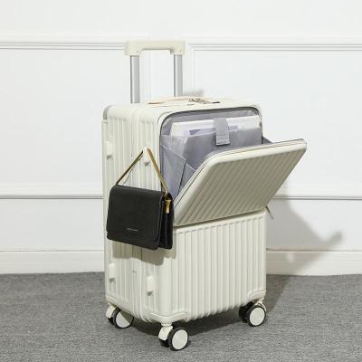 China Multi-Functional Cabin-Size ABS Front-Opening Suitcase - (White, 20-inch) | Luggage | Innovative Front-Opening Design | Hidden Cup Holder travel luggage Supplier for sale