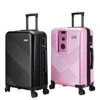 China 1988 hardside luggage set TSA lock spinner wheel suitcase , black ,pink ,white ,light blue USB -charging multi-functional front opening cup holder trolley case, 20/24inch Traveling Bag for sale