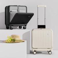 China 2-piece set ABS hard shell luggage 18-inch carry-on luggage  black color TSA lock spinner wheel suitcase ,USB -charging multi-functional front opening cup holder trolley case laptop bag for sale