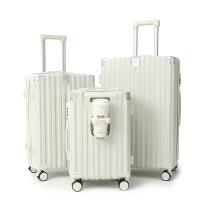 China 3 piece hard shell suitcase set 1682 New cup holder Mute universal wheel password box for travel luggage for sale
