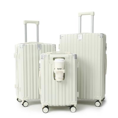 China 3 piece hard shell suitcase set 1682 New cup holder Mute universal wheel password box for travel luggage for sale