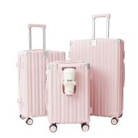 China 3 piece hard shell suitcase set 1682 New cup holder Mute universal wheel password box for travel luggage for sale